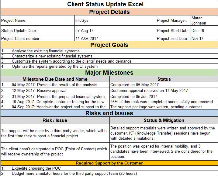 Client Status Update Excel Template Iso Templates And Documents Download
