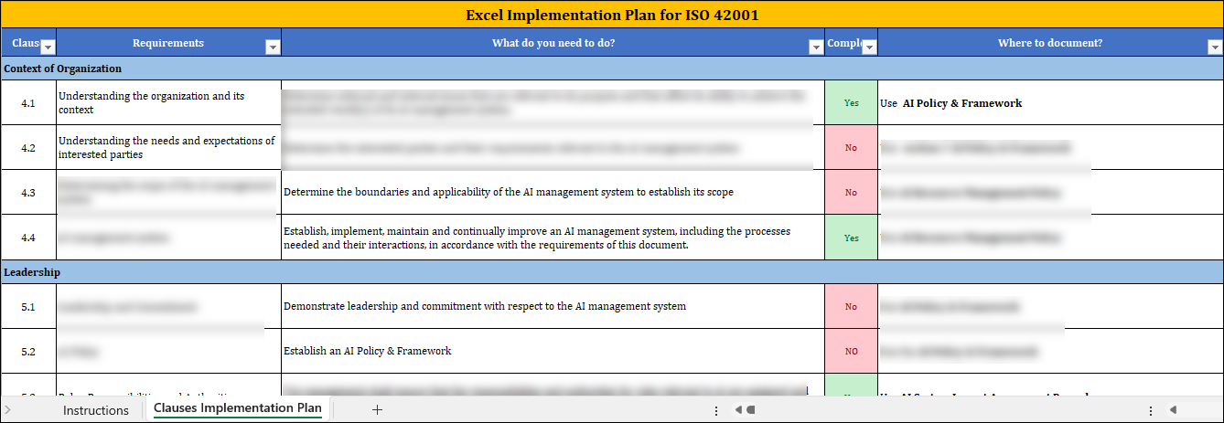 ISO 42001 Excel Implementation Plan Template – ISO Templates and ...