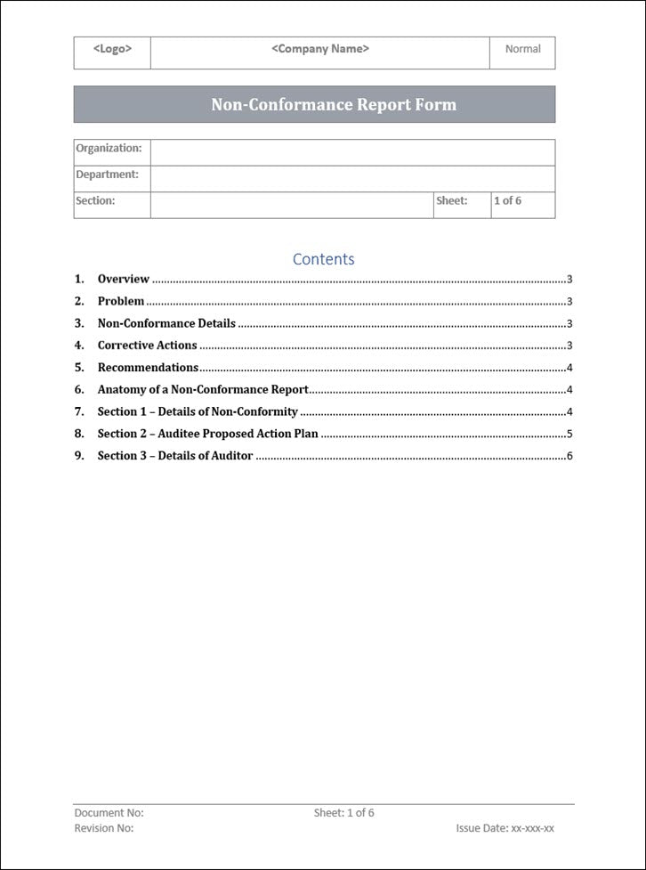 Non Conformance Report Form – ISO Templates and Documents Download