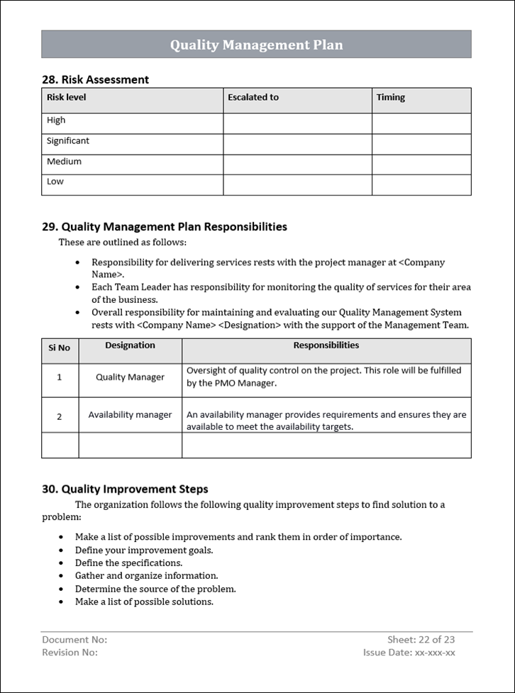 QMS Quality Management Plan (ISO 10005) | QMS Quality Management Plan ...